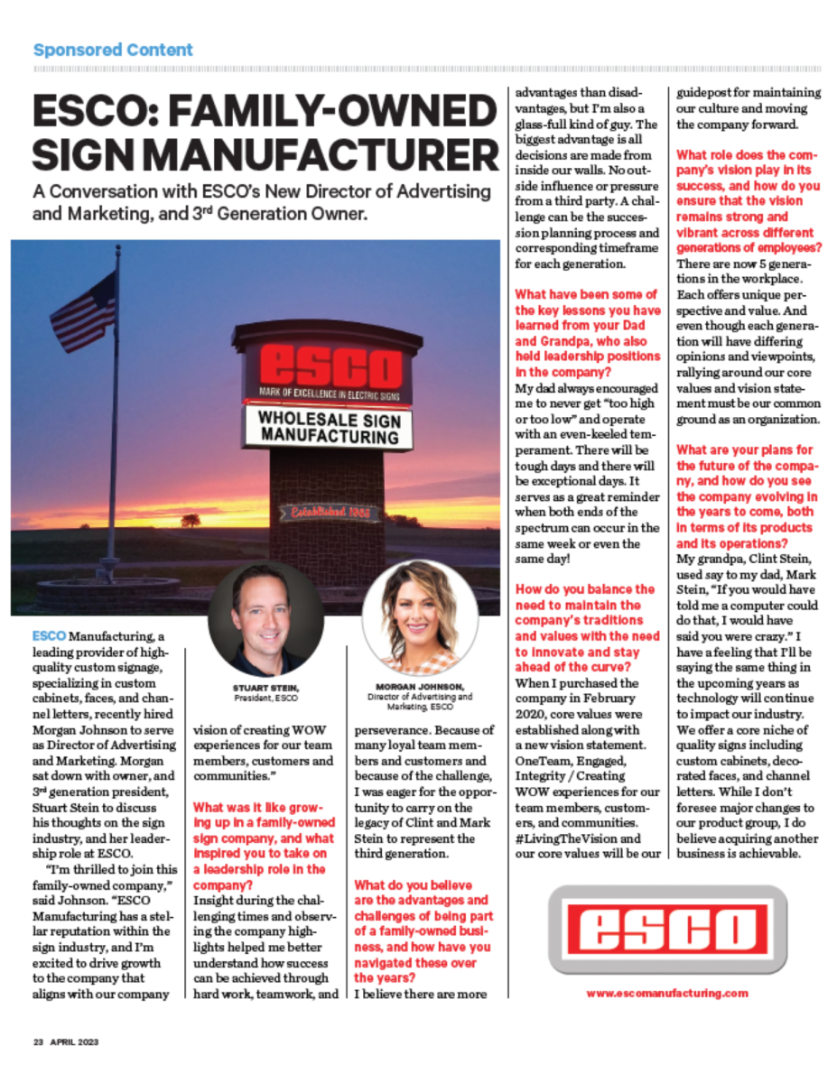 Signs of the Times Magazine Article | ESCO Manufacturing - Wholesale ...